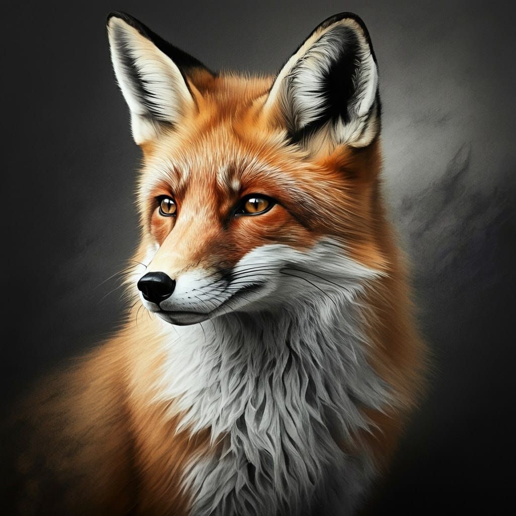 a charcoal portrait surrealist fox dripping like melted wax inspired by ...