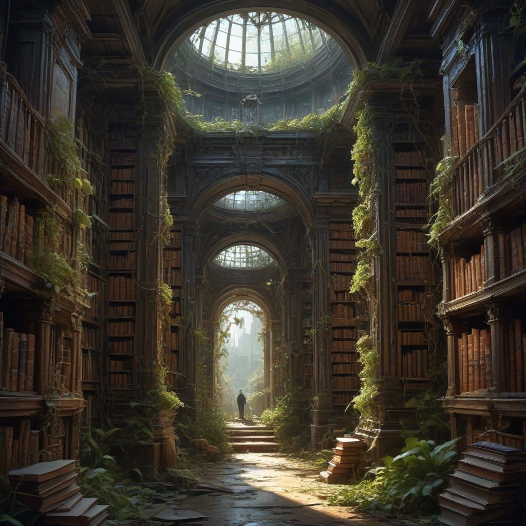A forgotten library - Mysterious Dark Fantasy Library with V...