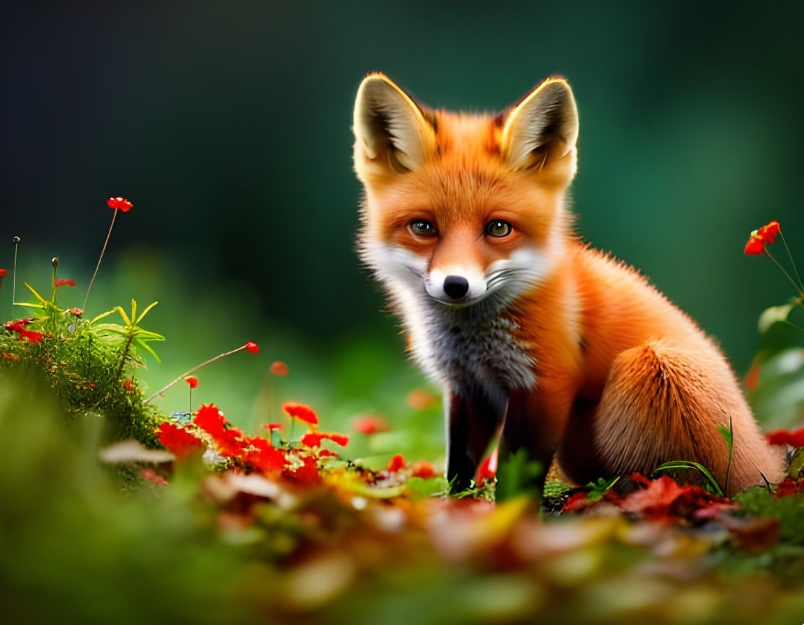 HD Photography portrait close-up cute fluffy baby fox in enchanted ...
