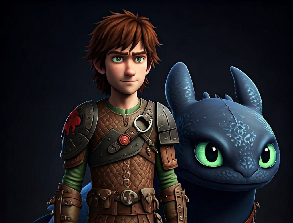 Young Hiccup Haddock Standing with Majestic Night ... - AI Art