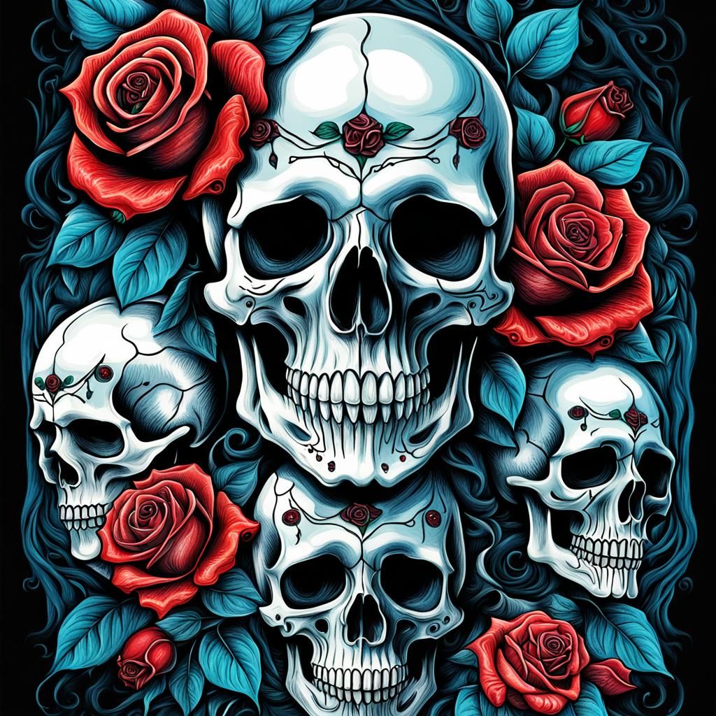 Skulls N Roses - AI Generated Artwork - NightCafe Creator