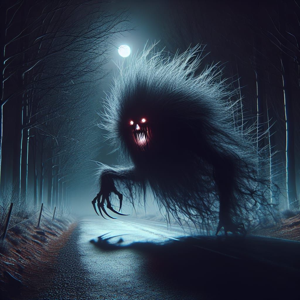 a black spectral transparent creature with fur reminiscent of smoke and ...