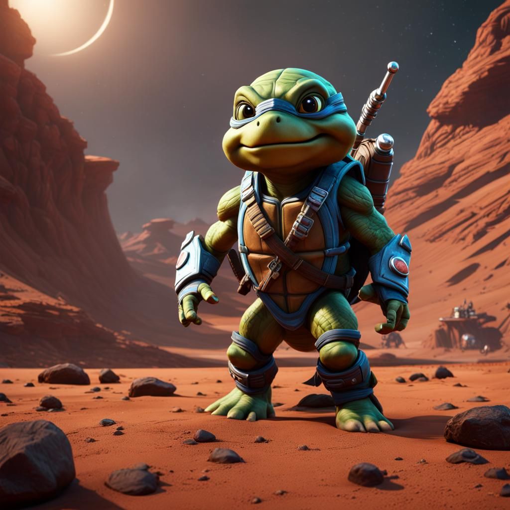 Toddler female ninja turtle 4 fingers gas station on Mars - AI ...