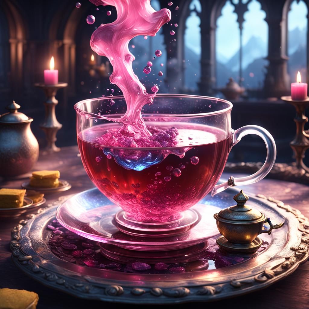 cup of tea with pink poison - AI Generated Artwork - NightCafe Creator