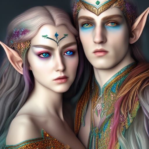 Rainbow Elf Couple - AI Generated Artwork - NightCafe Creator