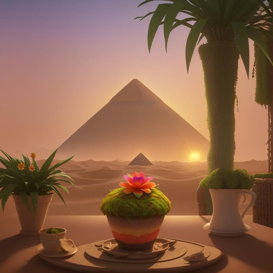 Abstract flower pot with flowers in the middle of a dessert 1 - AI ...