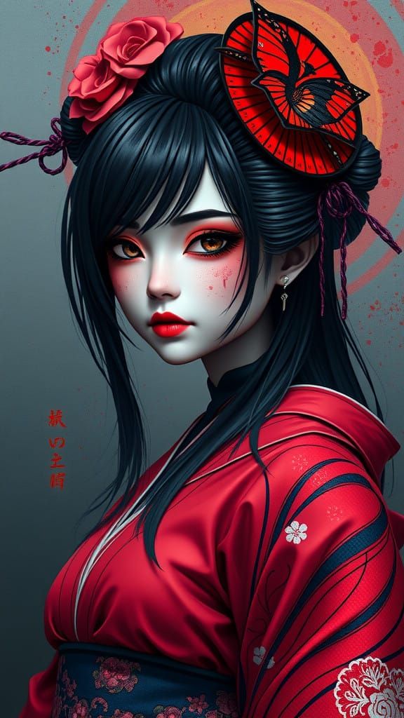 Goth Geisha Portrait in Triadic Colors by Masterfu... - AI Art
