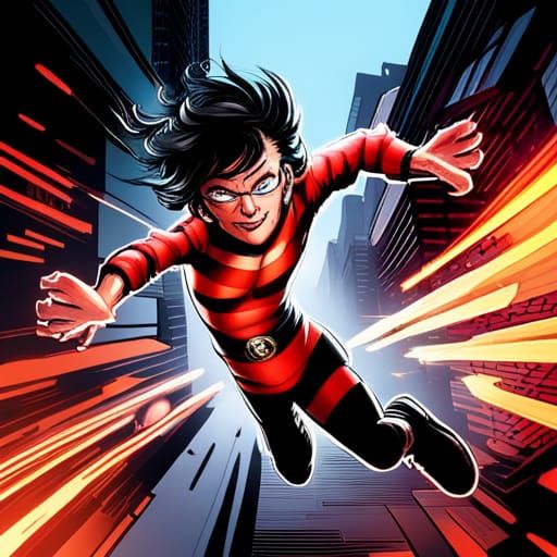 Mini the Minx from the Beano standing in a red and black striped ...