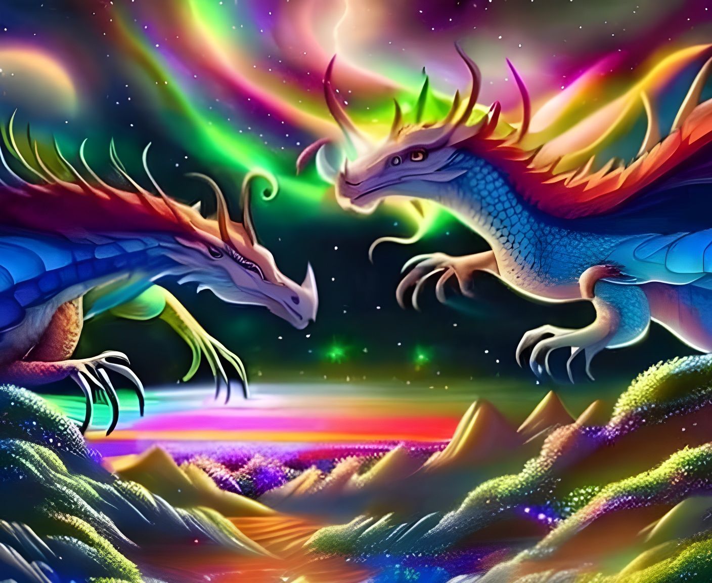 A mated pair of celestial dragons - rulers of the night sky - AI ...