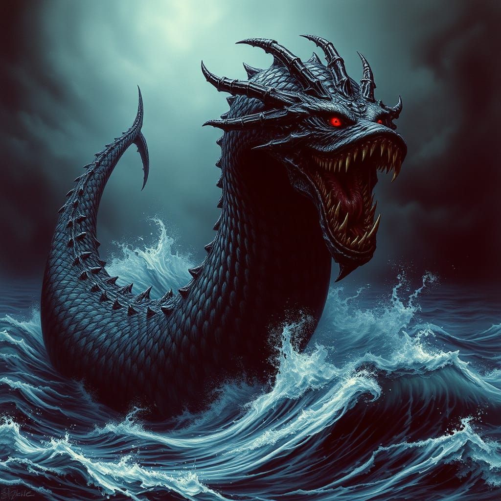 Demonic sea serpent - Dark Fantasy Sea Serpent in Haunting ...