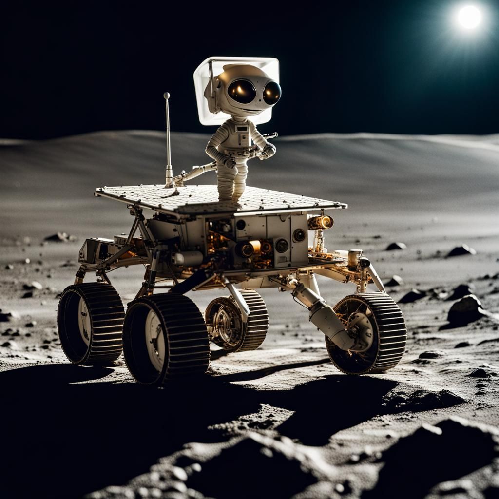 Photograph, Macro, alien riding lunar rover on the moon surface, super ...