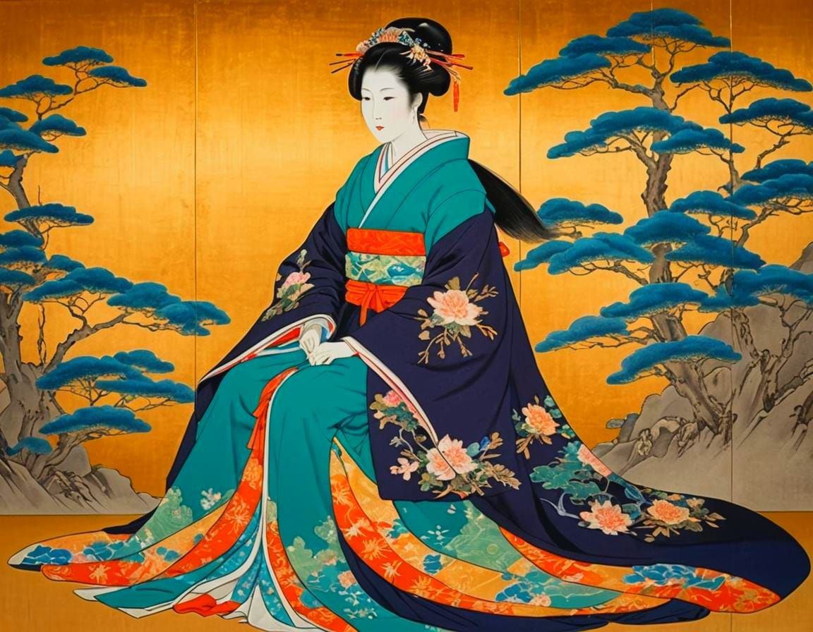 Portrait of a Princess - Heian Era Princess in Vibrant Kyoto...