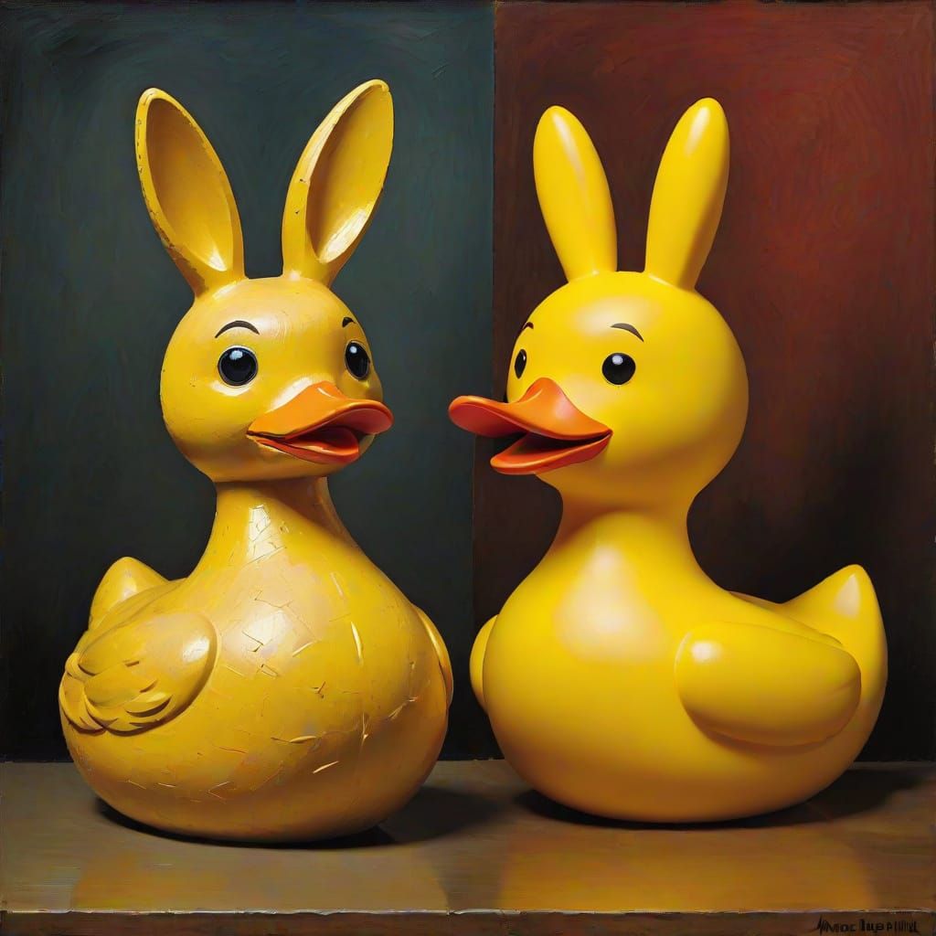 Surrealist Rubber Rabbit and Duck in Artistic Mash... - AI Art