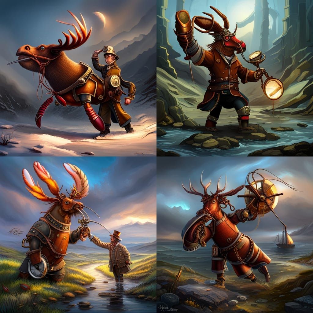 Steampunk lobster battling a steampunk moose - AI Generated Artwork ...