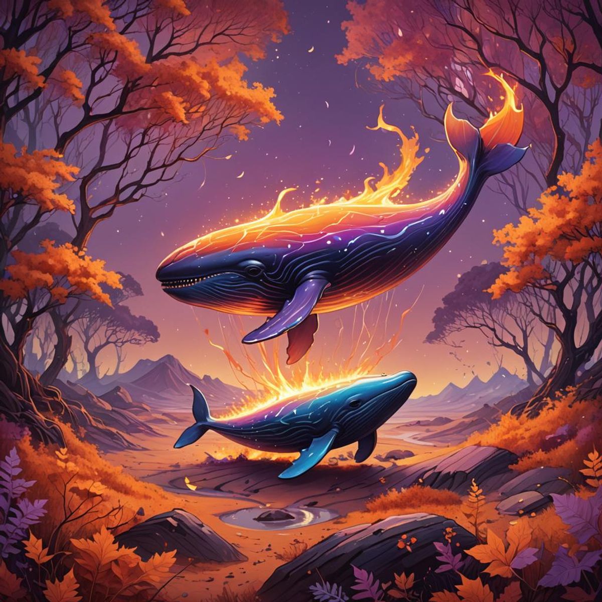 Fire Whales - AI Generated Artwork - NightCafe Creator