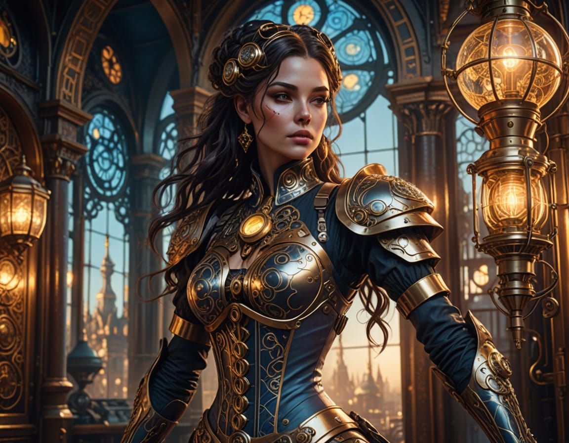 Steampunk Cyborg Siren in Elegant Boots and Intric... - AI Art