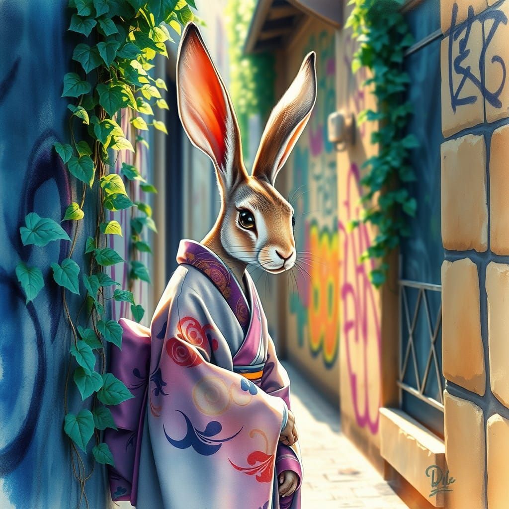 The invitation. - Dreamlike Japanese Hare in Whimsical Alley...