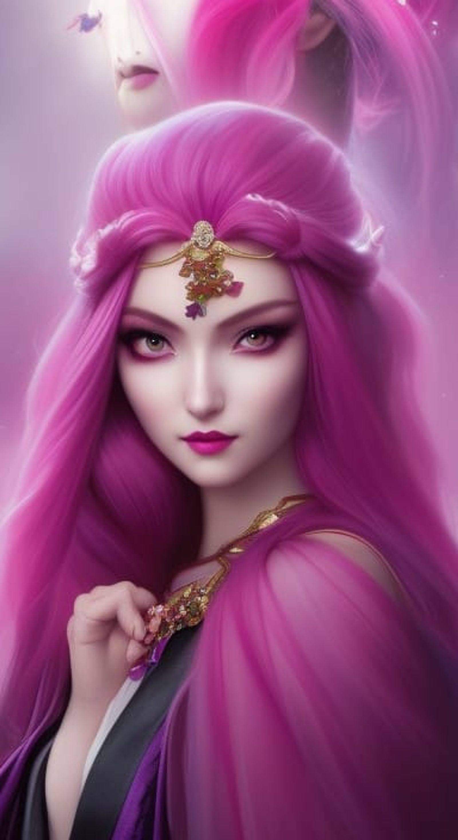 Evil disney princess with perfect giant vibrant pink+red+purple hair ...
