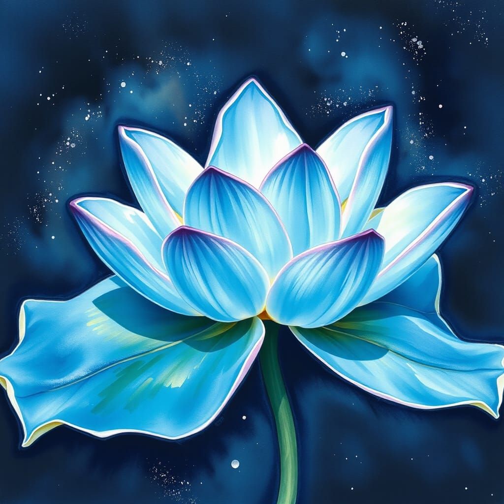 Cosmic Lotus II - Blue Lotus Blooms in Cosmic Expanse