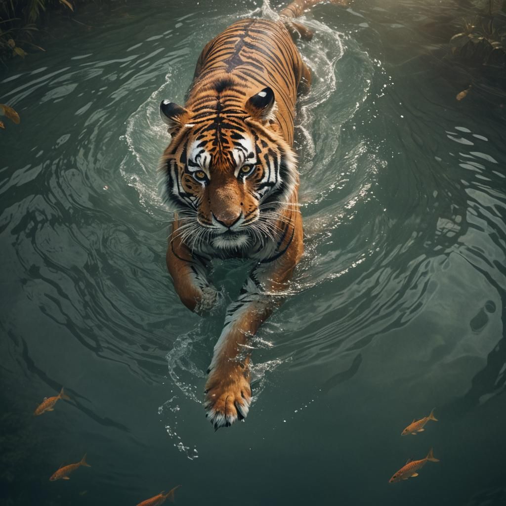 Tiger swimming - AI Generated Artwork - NightCafe Creator