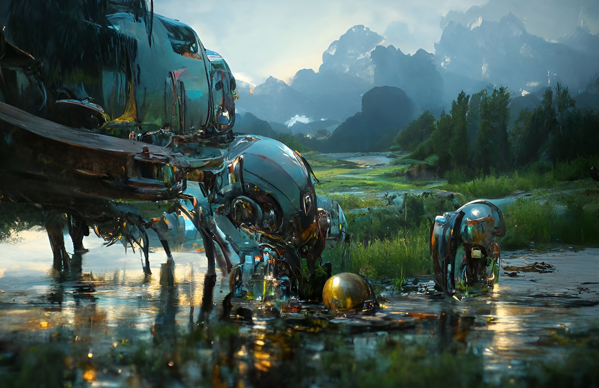 Shiny robots playing Ball : r/nightcafe