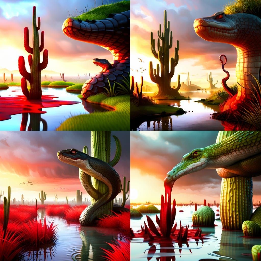 snake cactus dripping ruby red glaze blood on a rainy day next to giant ...