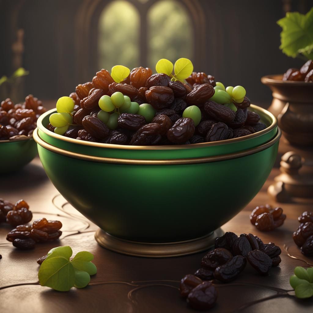 A bowl of raisins - Raisins in a Bowl: Detailed Matte Paint...