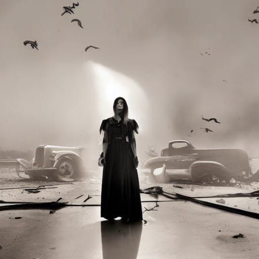 Rustic Apocalypse: Goth Model Surrounded by Feral ... - AI Art