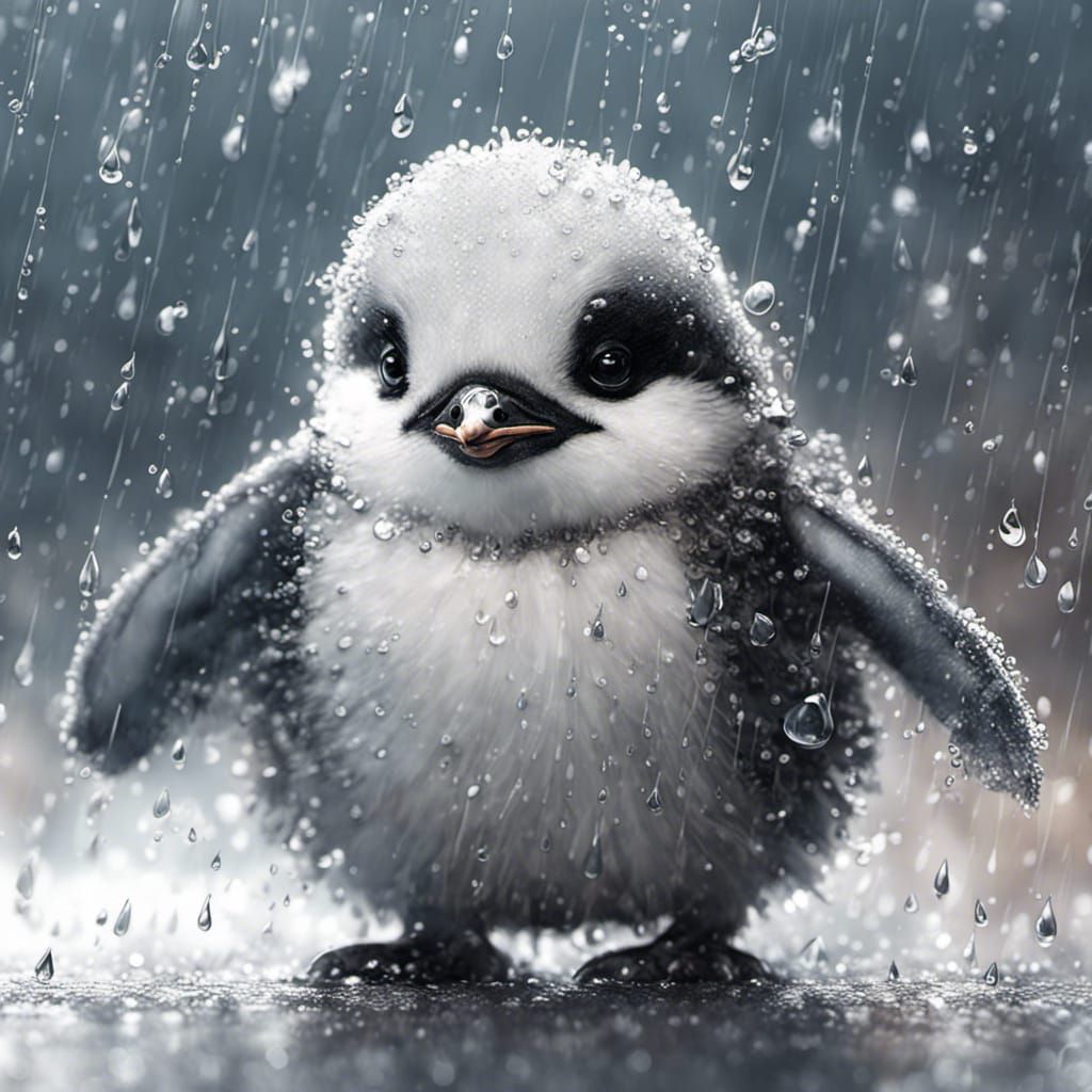Penguin in the rain