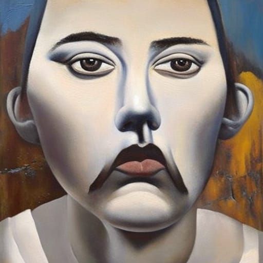 Ugly and disturbing, thought provoking, bad art, oil painting of a face ...