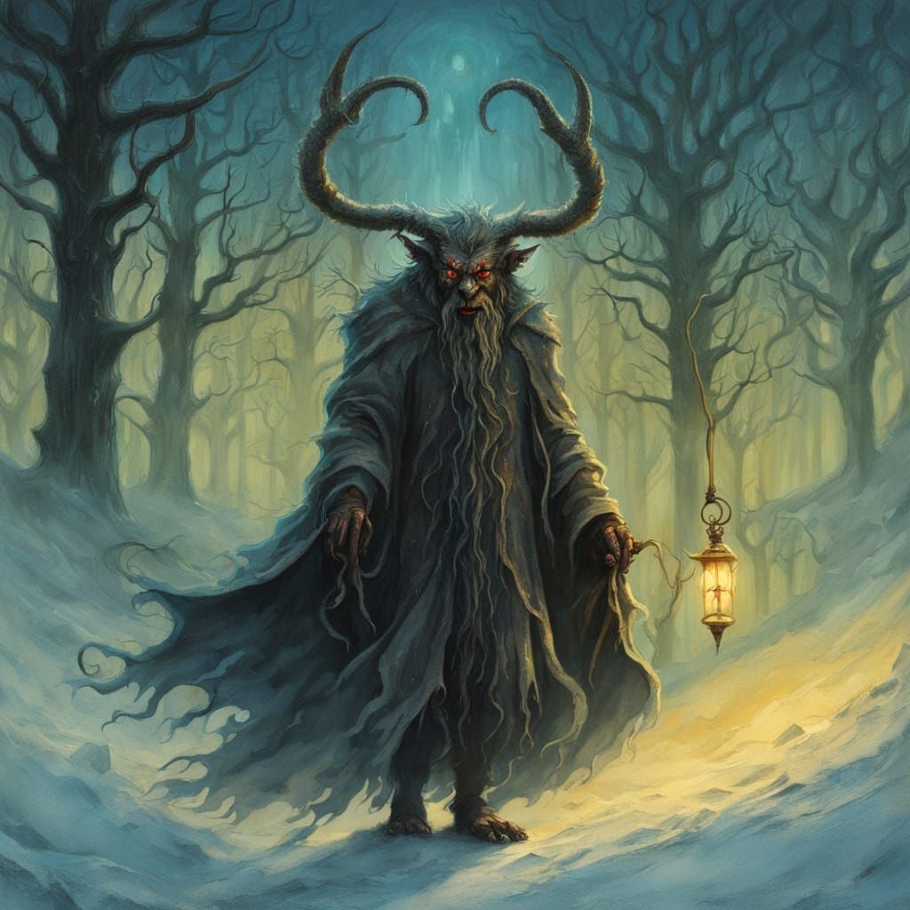 Norwegian Krampus. - Menacing Nordic Winter Demon Amidst Vib...