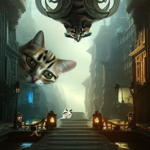 Cinematic Cat in Detailed Digital Matte Painting - AI Art