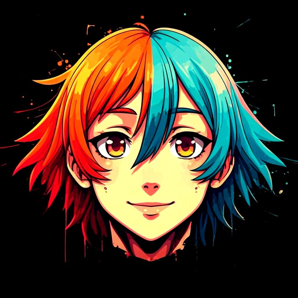 Cute Anime Character Face Logo in High-Contrast Gr... - AI Art