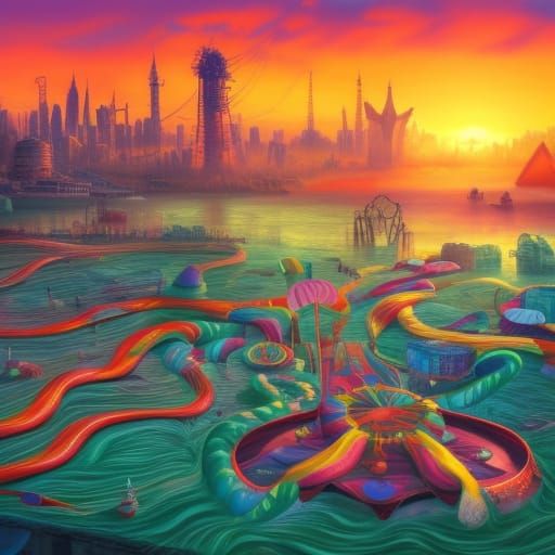 sunrise over the sinking city candy edition - AI Generated Artwork ...