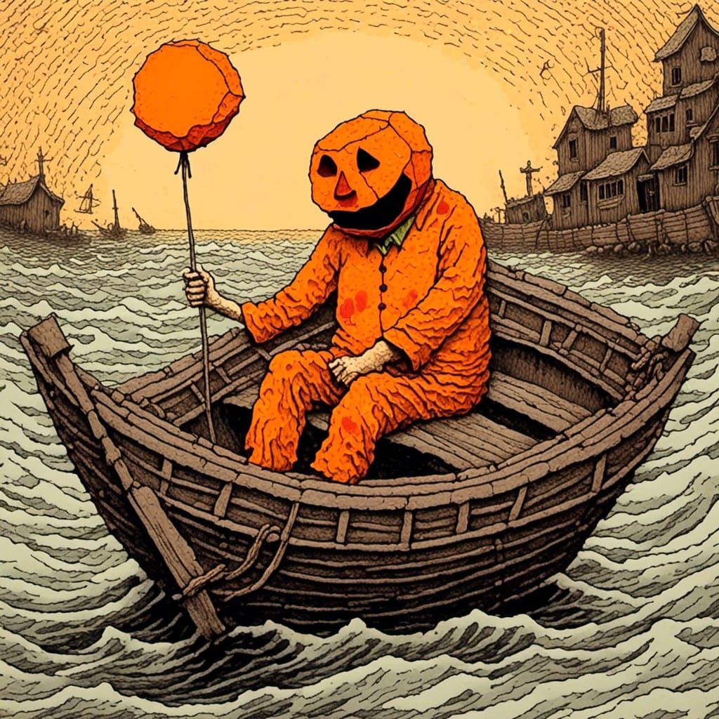 Man with orange head sitting in a boat - AI Generated Artwork ...