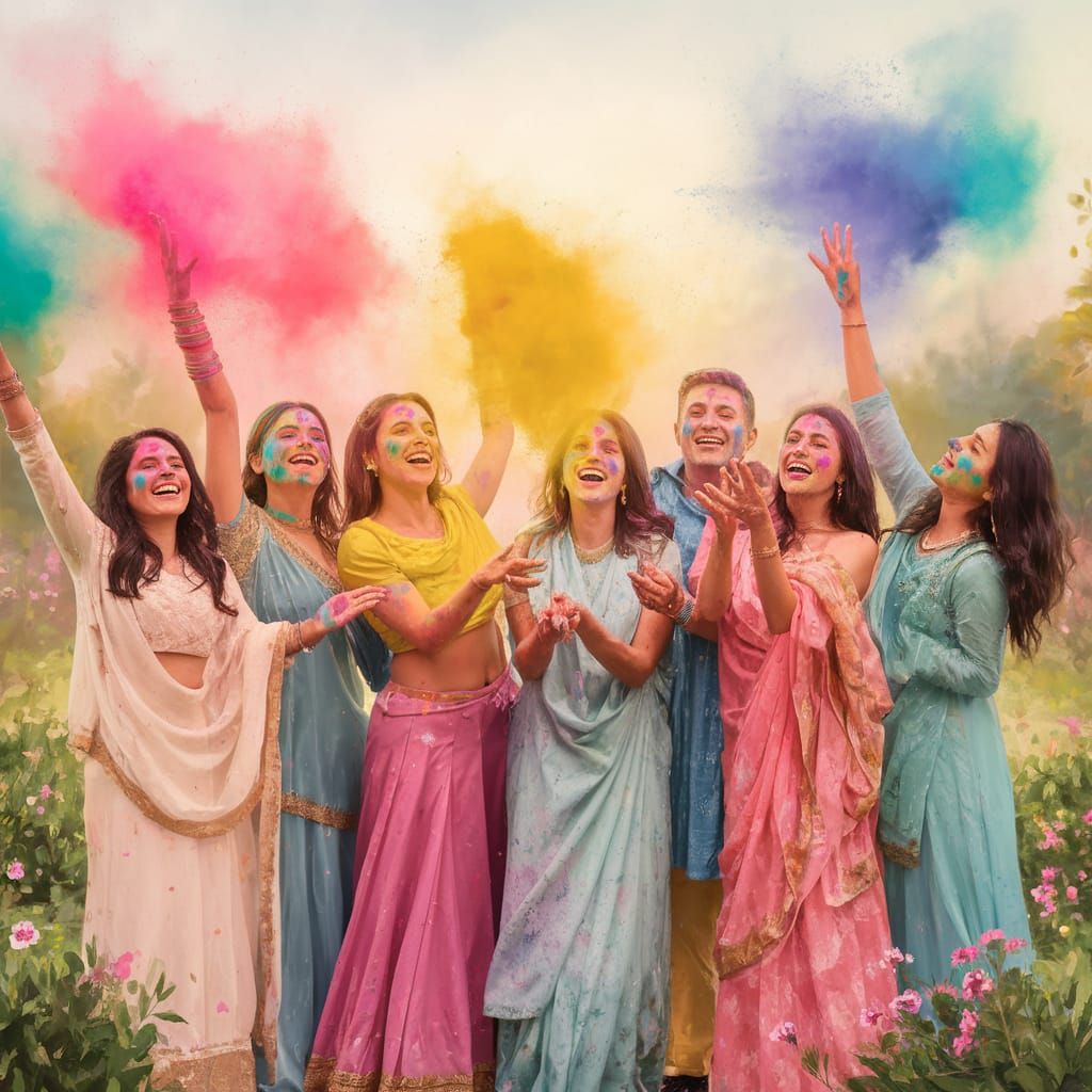 A joyful scene of people playing Holi in India