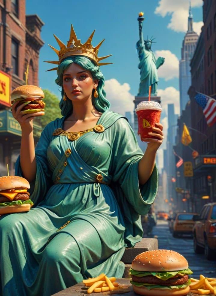 La statue de la liberté aime les burgers