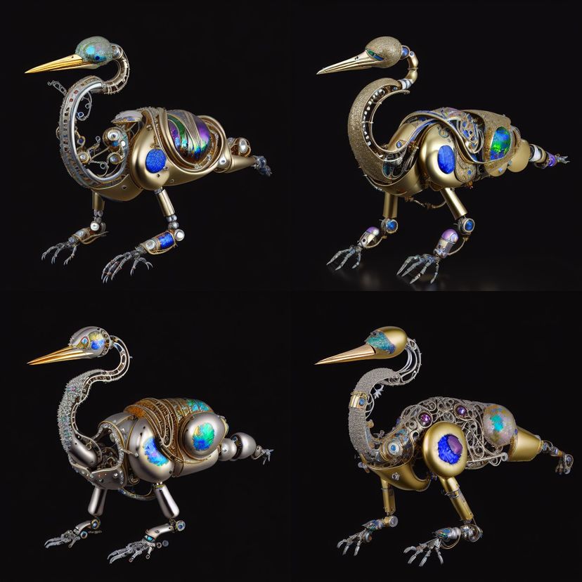 Robot Heron in silver and gold filigree - AI Generated Artwork ...