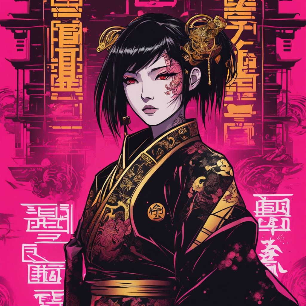 Bionic Anime Goddess in Neon Cyberpunk Fantasy - AI Art