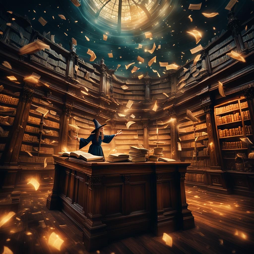 Witch librarian in her Magical Library - AI Generated Artwork ...