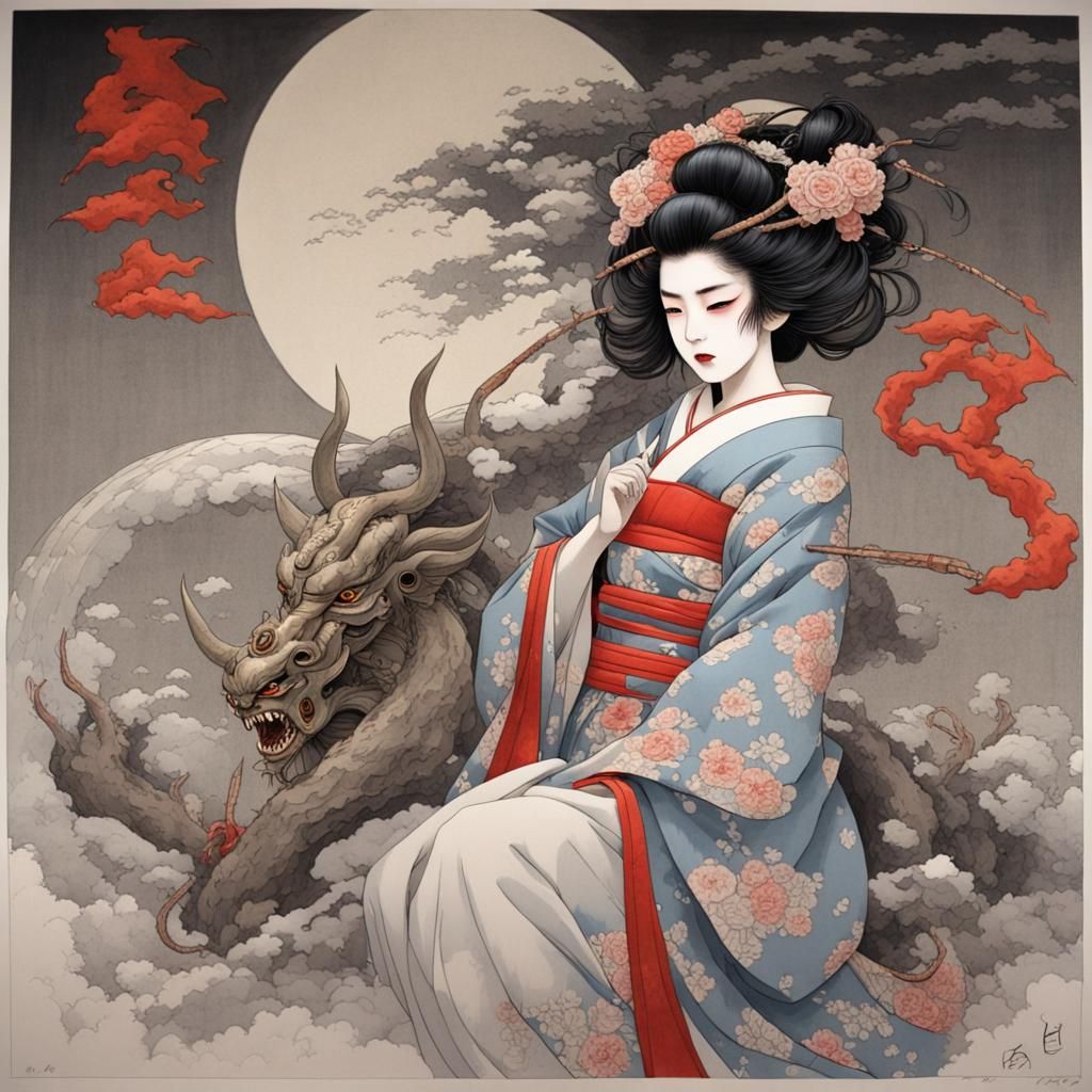 good vs evil geisha in resplendent kimono - AI Generated Artwork ...