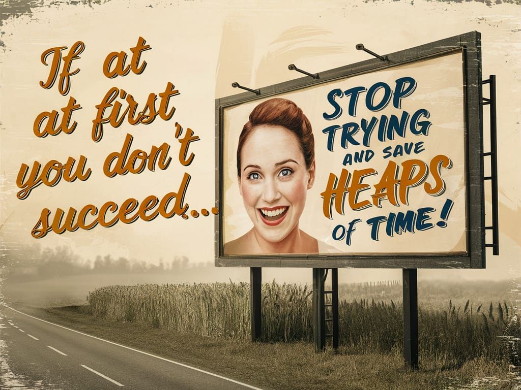 Daily De-Motivation - Cheerful Billboard with Distressed Tex...