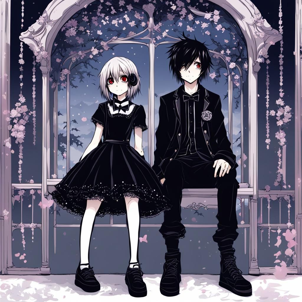 Emo girl in a goth dress and a Emo skater boy at prom - AI Generated Artwork - NightCafe Creator