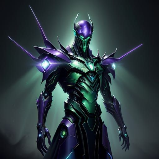 Ethereal Alien Harvester in Iridescent Misty Lands... - AI Art