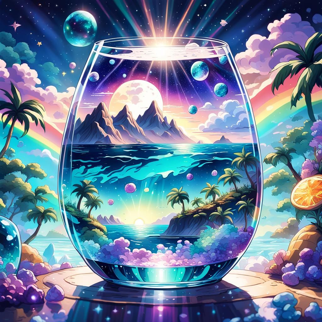 Surreal Fantasy Mango Oasis at Sunset - AI Art