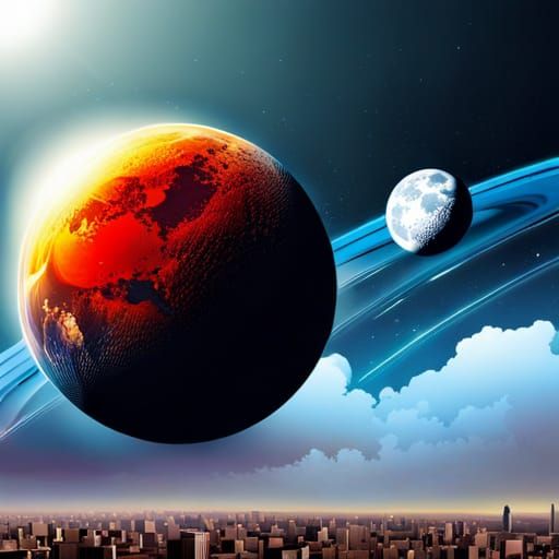 A view of an alien planet with 3 moons and rings, planets from space ...