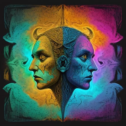 the duality of her , demonic left face , split , divided , angelic ...