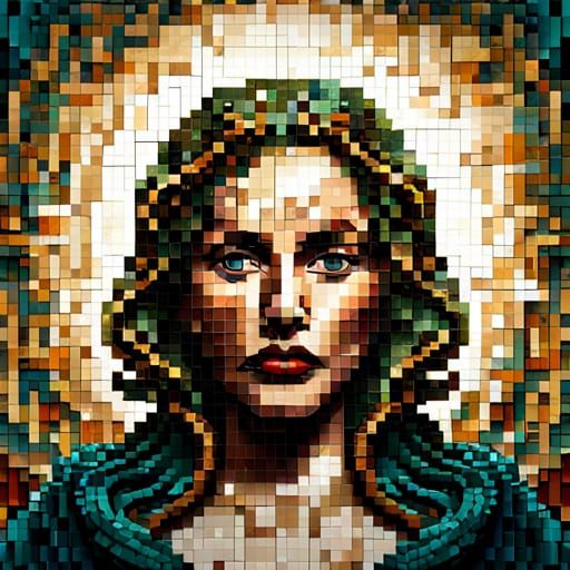 Pixelated 3D square mosaic Portrait of medusa with snakes:: pixels ...