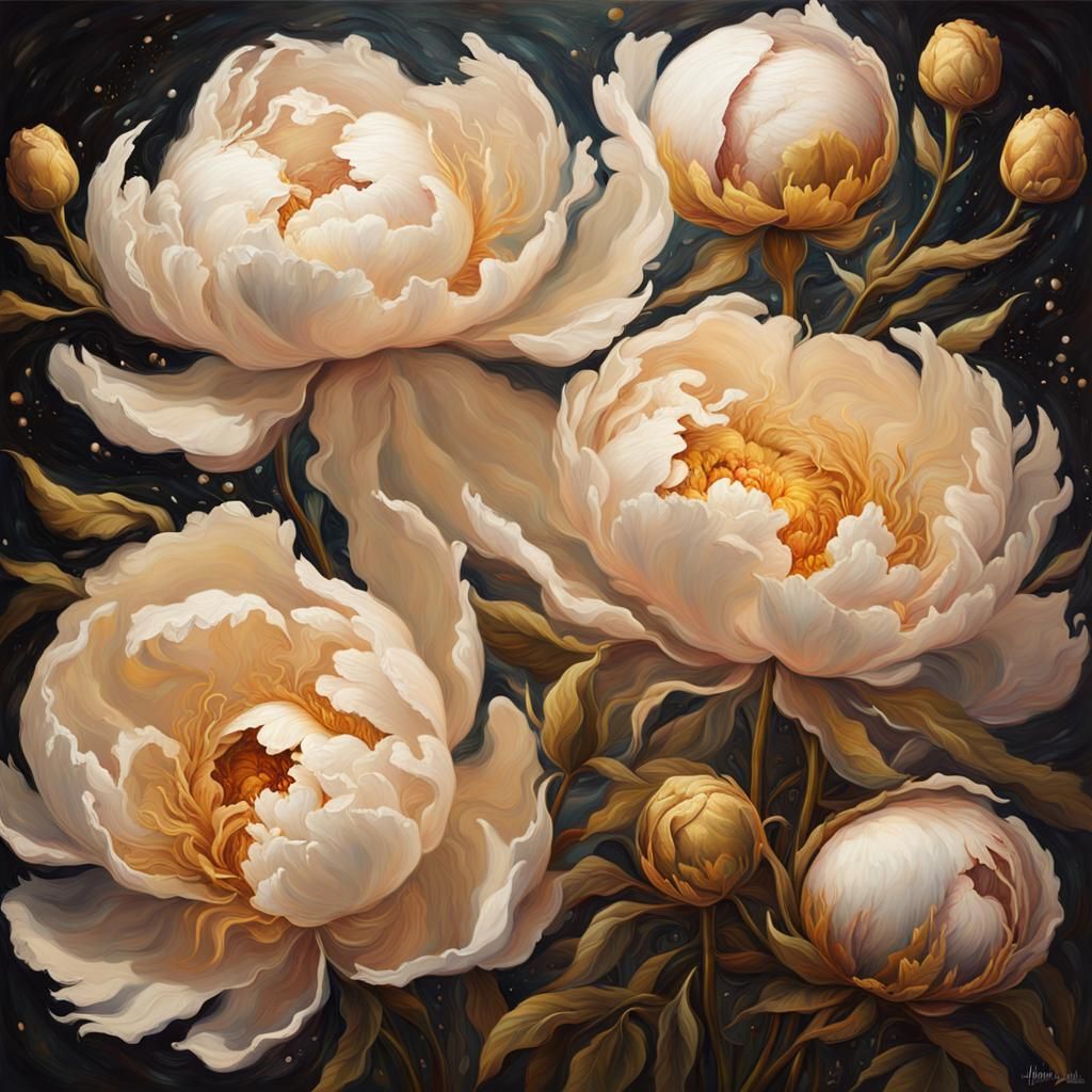 Peonies with buds - AI Generated Artwork - NightCafe Creator