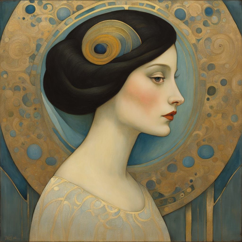 Gustav Klimt-Inspired Portrait with Whimsical Text... - AI Art